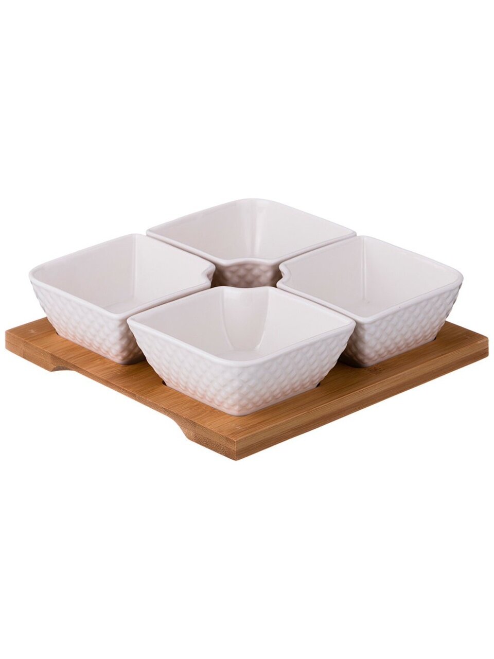 Менажница фарфор, 17х17 см, 4 секции, на подставке, высота 5 см, 359-376