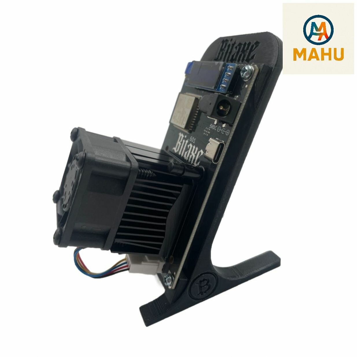 Эксклюзивный ASICмайнер Bitaxe Gamma 601 черный с оранжевым, 1.2 TH/s, BM1370, 18 Вт, для Bitcoin, EU вилка и кронштейн