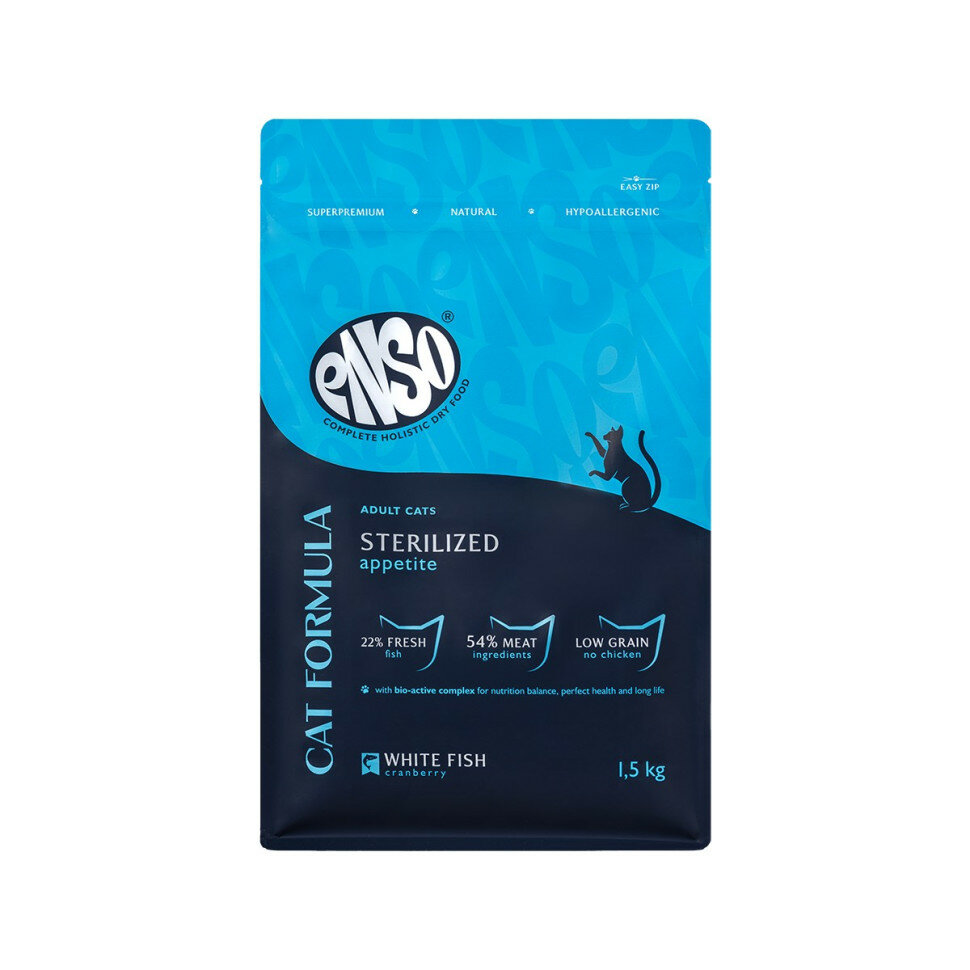 Сухой корм ENSO Cat Formula Sterilized для взрослых стерилизованных кошек с белой рыбой и добавлением клюквы - 1,5 кг