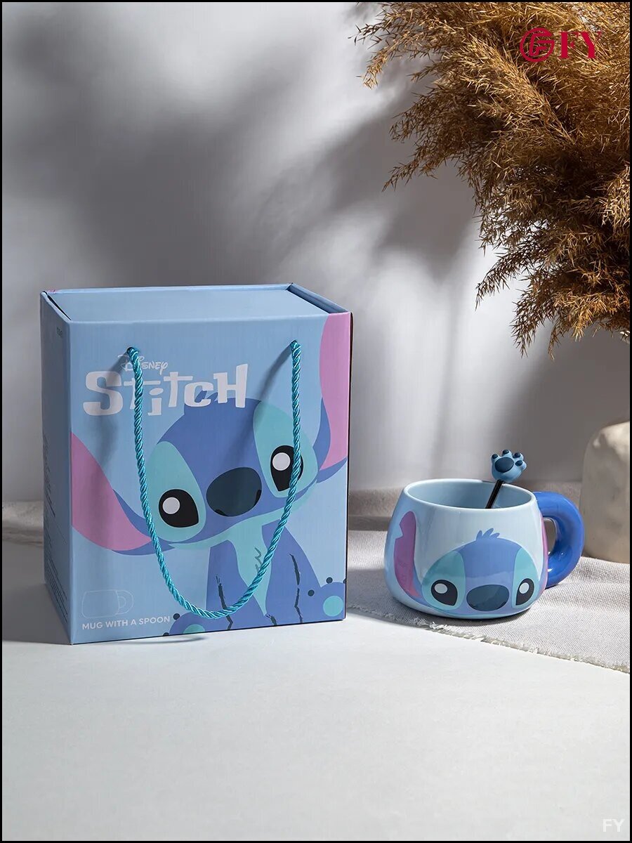 Кружка Gift Mug "Стич", керамика, детская, синяя/черная, 650 мл