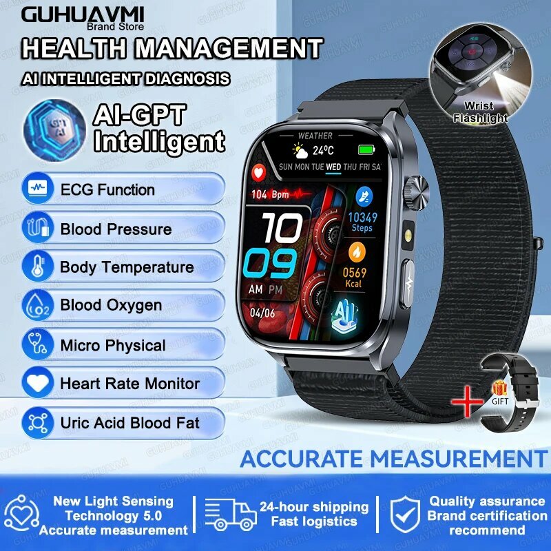 AI-Diagnosis Smartwatch Men 2026 ECG+PPG Bluetooth Call BLACK NYLON