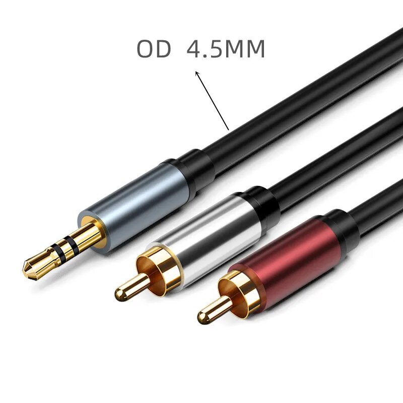 Высококачественный кабель-адаптер 3,5 мм Dual Lotus AV Aux на 2 шт. 2RCA, OD 4.5MM Black, 0.5m