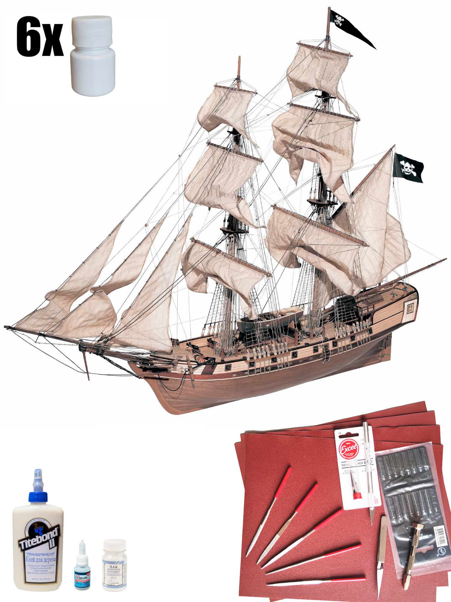 Модель парусного корабля OcCre Бригантина Corsair, 550 часов, М.1:80, подарочный набор, инструменты, краски, лак, клея