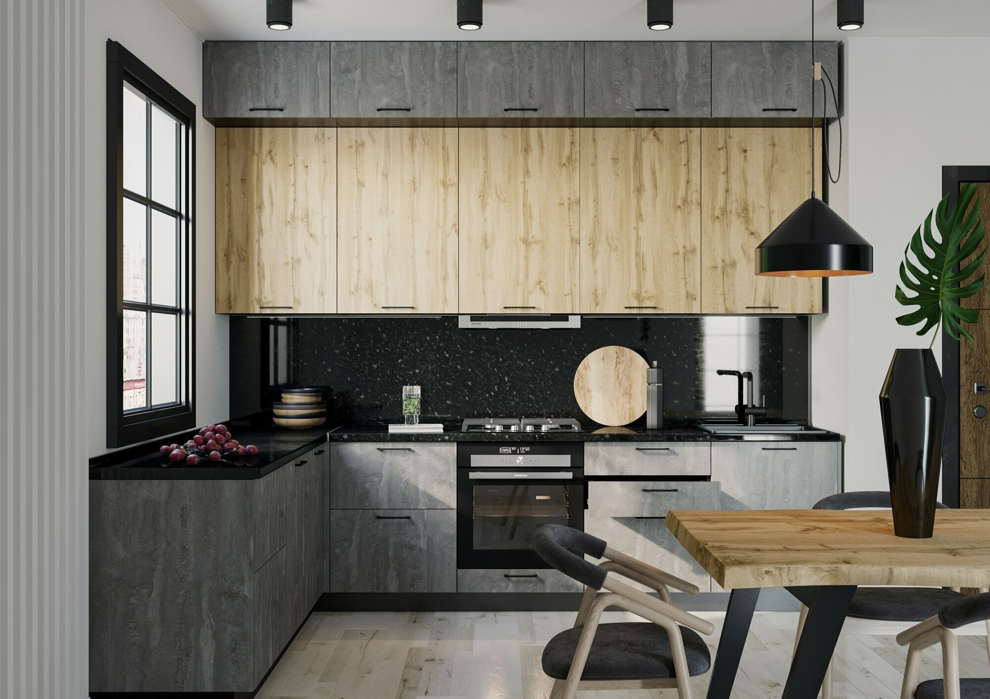 Кухня Хелмер-С 2000*3000 Бетон-ДУБ Вотан ЛДСП угловая без столешницы