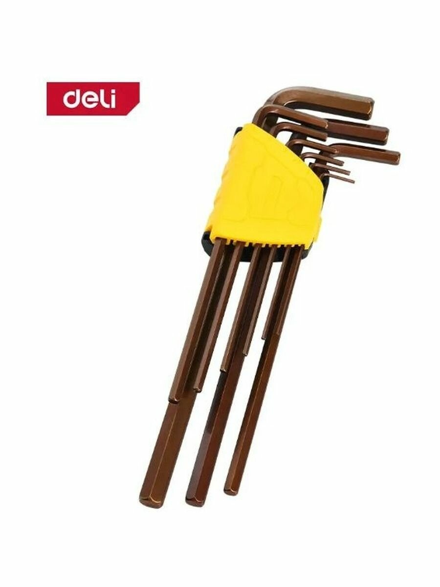 Набор шестигранных ключей DELI DL230808G сверхдлинных, 9шт, S2, пластиковый держатель