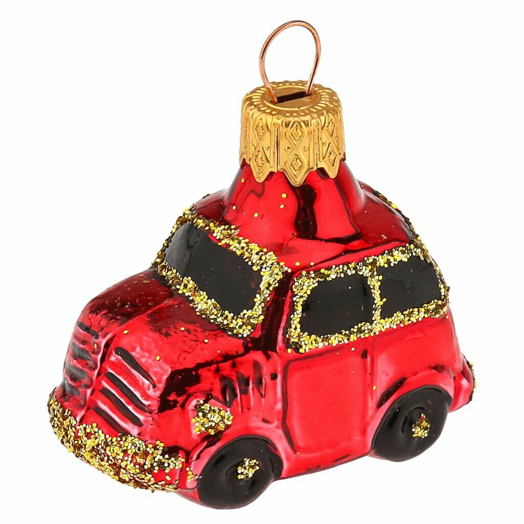 Елочная игрушка фигурка стеклянная "Автомобиль ЗАЗ" h6см, красный