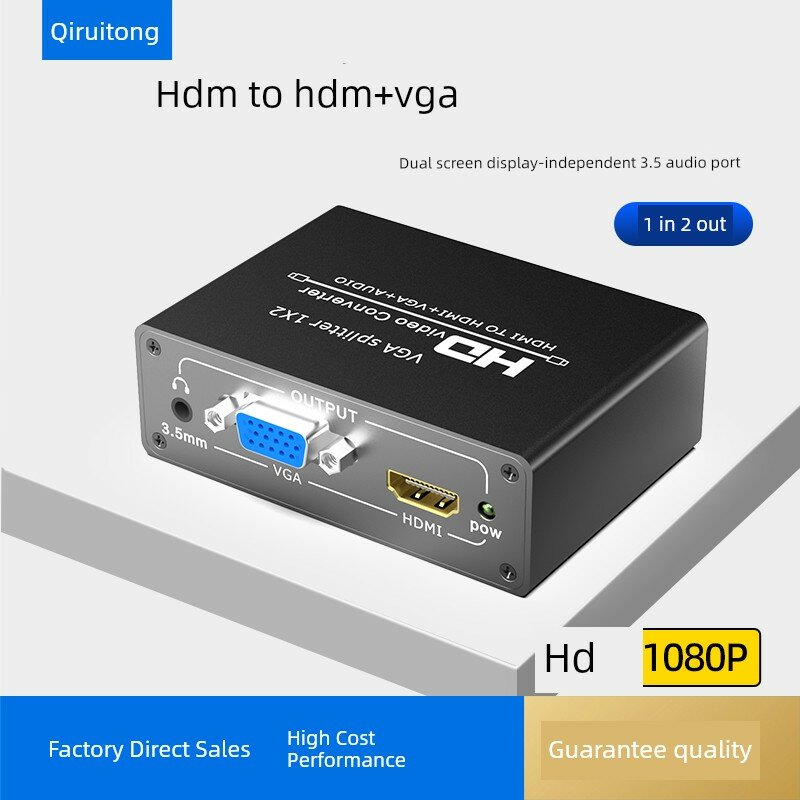 Разветвитель HDMI 1 в 2 с HDMI и VGA выходами для мониторов, телевизоров и дисплеев