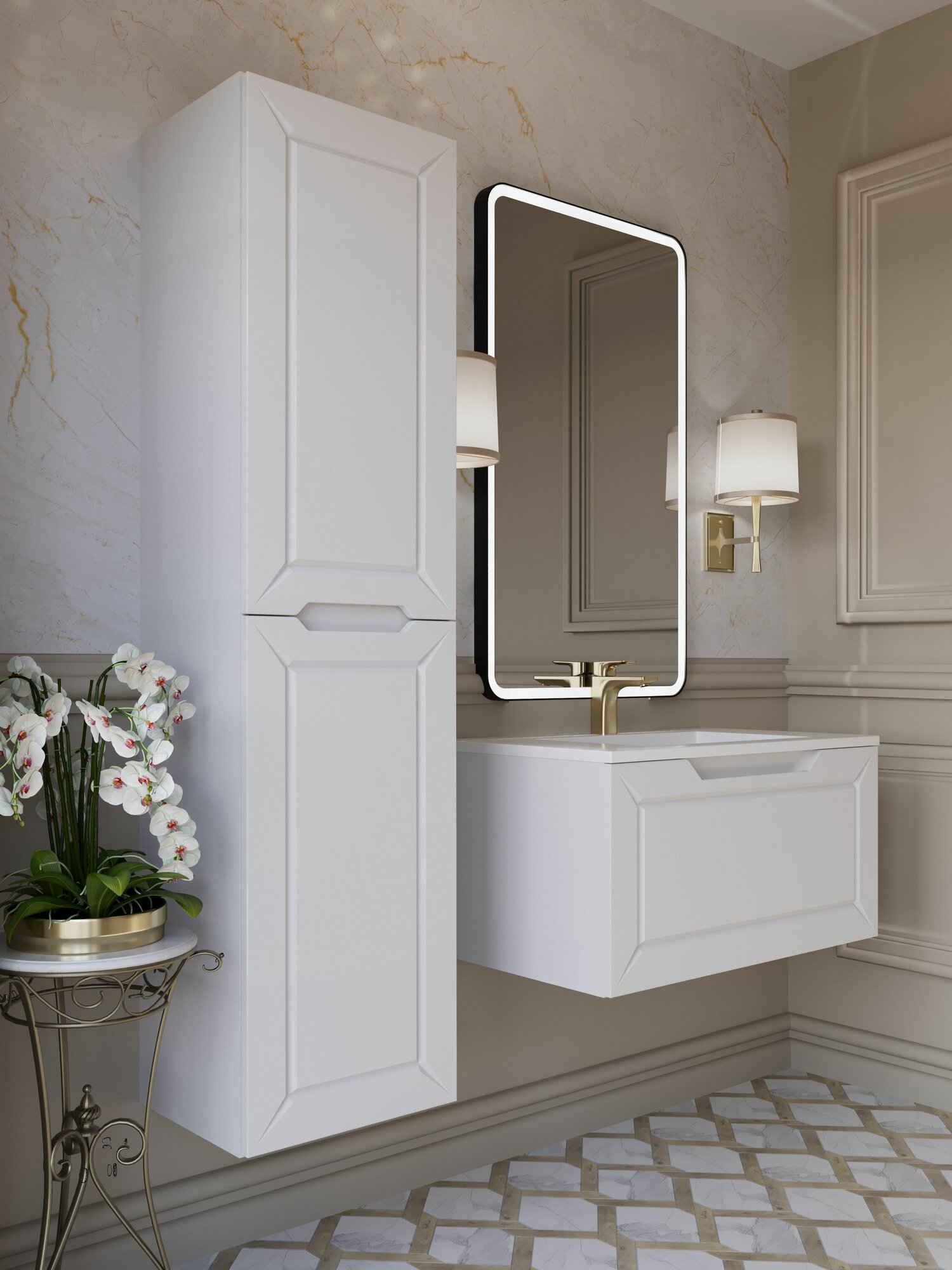 Шкаф пенал для ванной с полками подвесной Alba белый аквакрафт, универсальное открывание