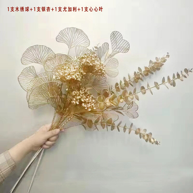 Горячая распродажаГорячая продажа 3-конечного веера, лист гинкго, искусственный цветок, золотая удача, красные плоды, зимнее зеленое украшение для новоселья, декор для гостиной