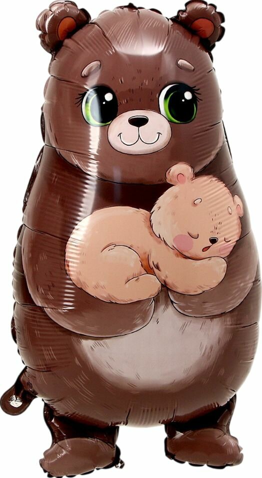 Воздушный шар-фигура фольгированный "Милый мишка" 31" с подложкой, фигурный надувной воздушный шарик с рисунком из фольги для наполнения гелием или воздухом