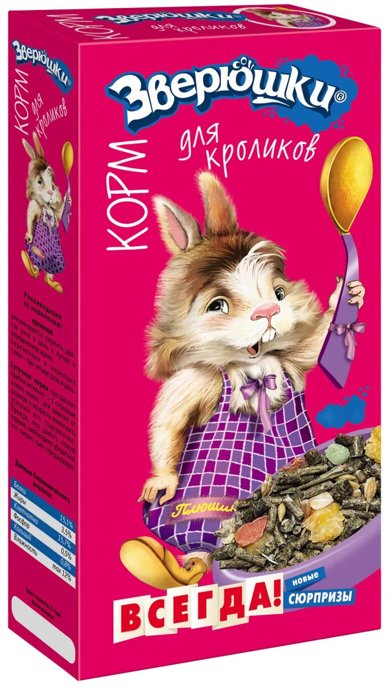 Корм для кроликов зоомир "Зверюшки", защита суставов, зерновые гранулы, 450 гр