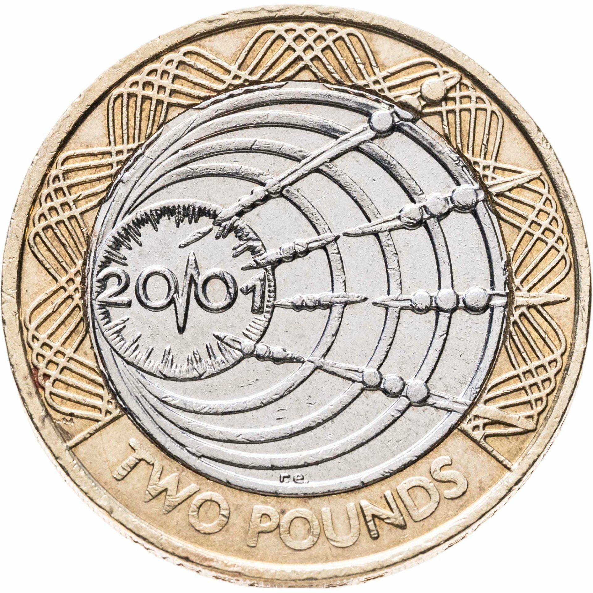 Великобритания 2 фунта pounds 2001 "Столетие трансатлантическому радио", Биметалл, в сохранности VF-XF