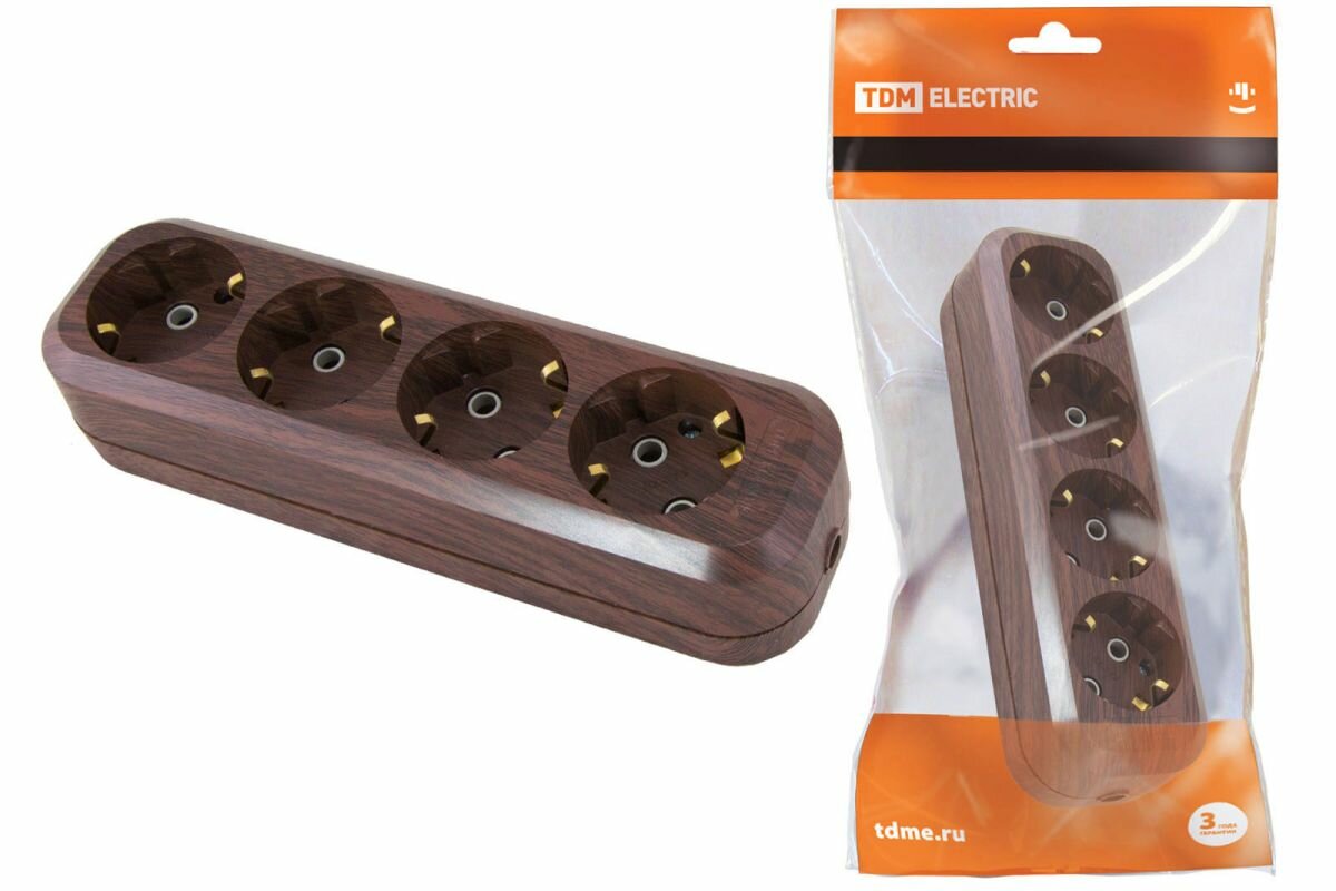 Колодка розеточная 4 гнезда 2П+3 16А 250В «Эко» (бук) TDM