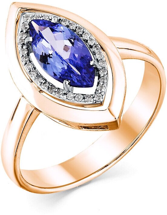 Кольцо, красное золото, 585 проба, бриллиант, танзанит