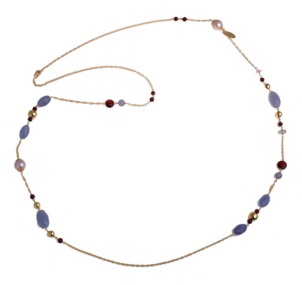 Колье Zoccai, серебро, 925 проба, гранат, жемчуг культивированный, халцедон