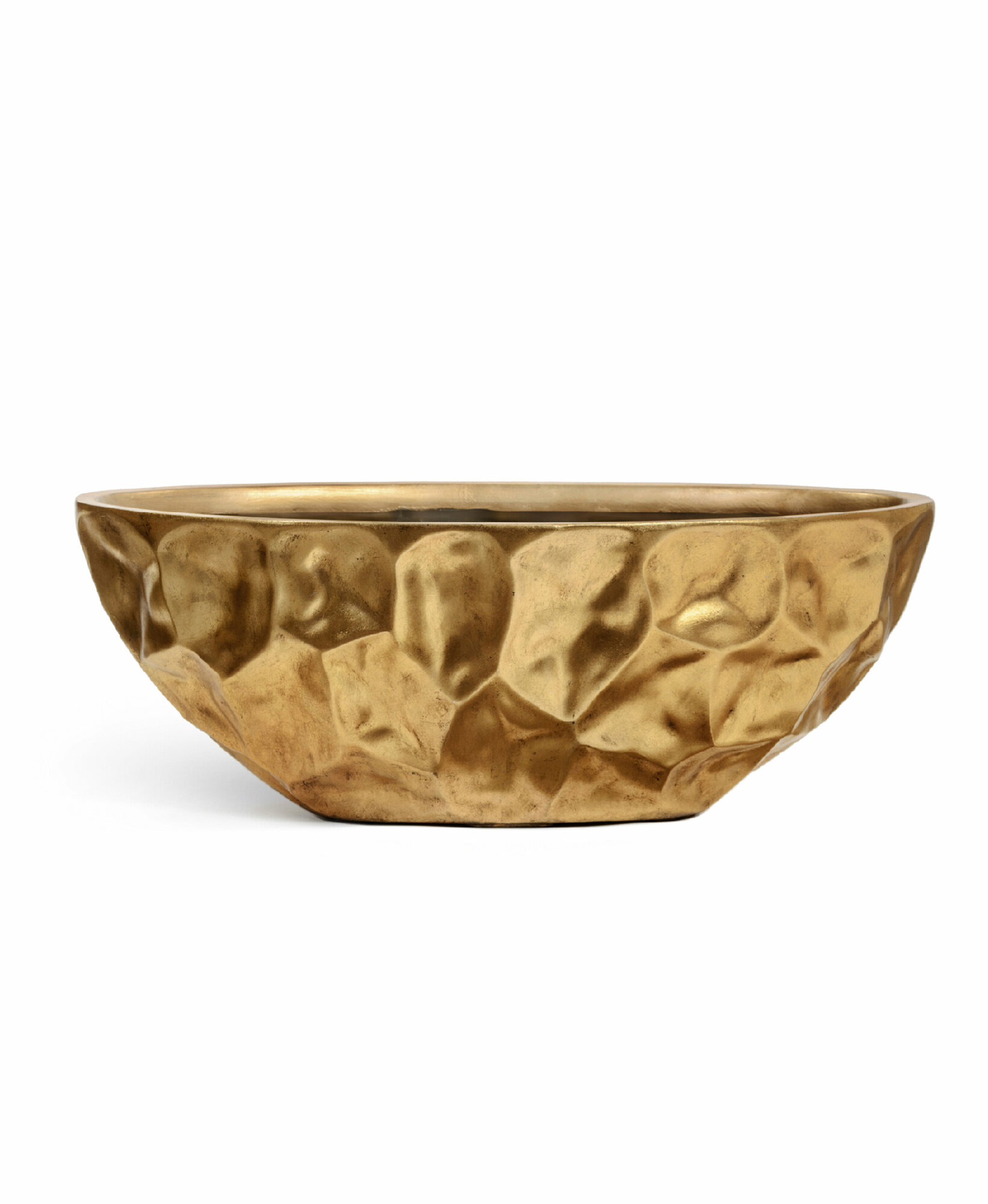 Кашпо TREEZ Effectory Metal Высокая лодка Design Сrumple Сусальное золото в-26, ш-35, дл-69 см