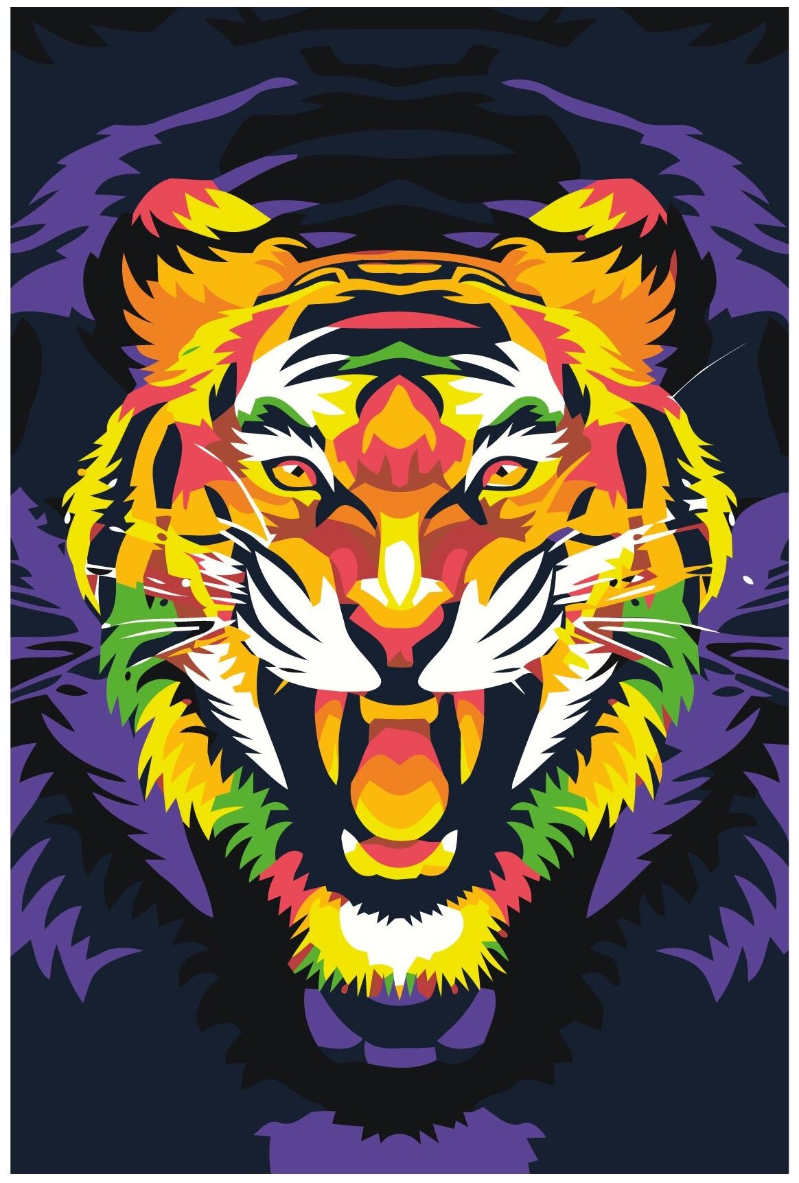 Тигр неоновый Раскраска картина по номерам на холсте