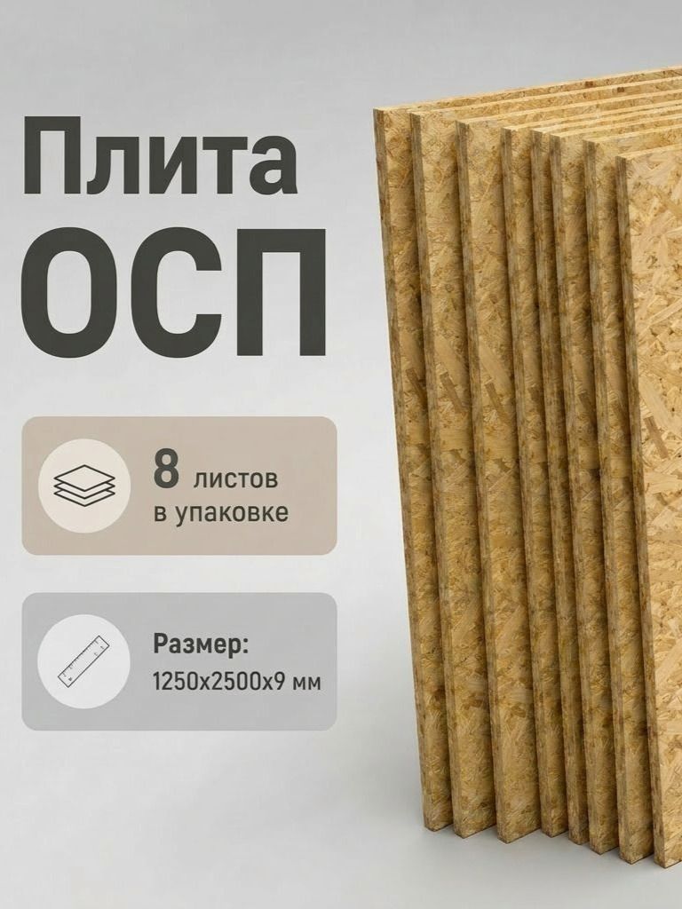 ОСП (OSB 3) плита влагостойкая 2500х1250х9мм 3.125м 8шт. Осб плита