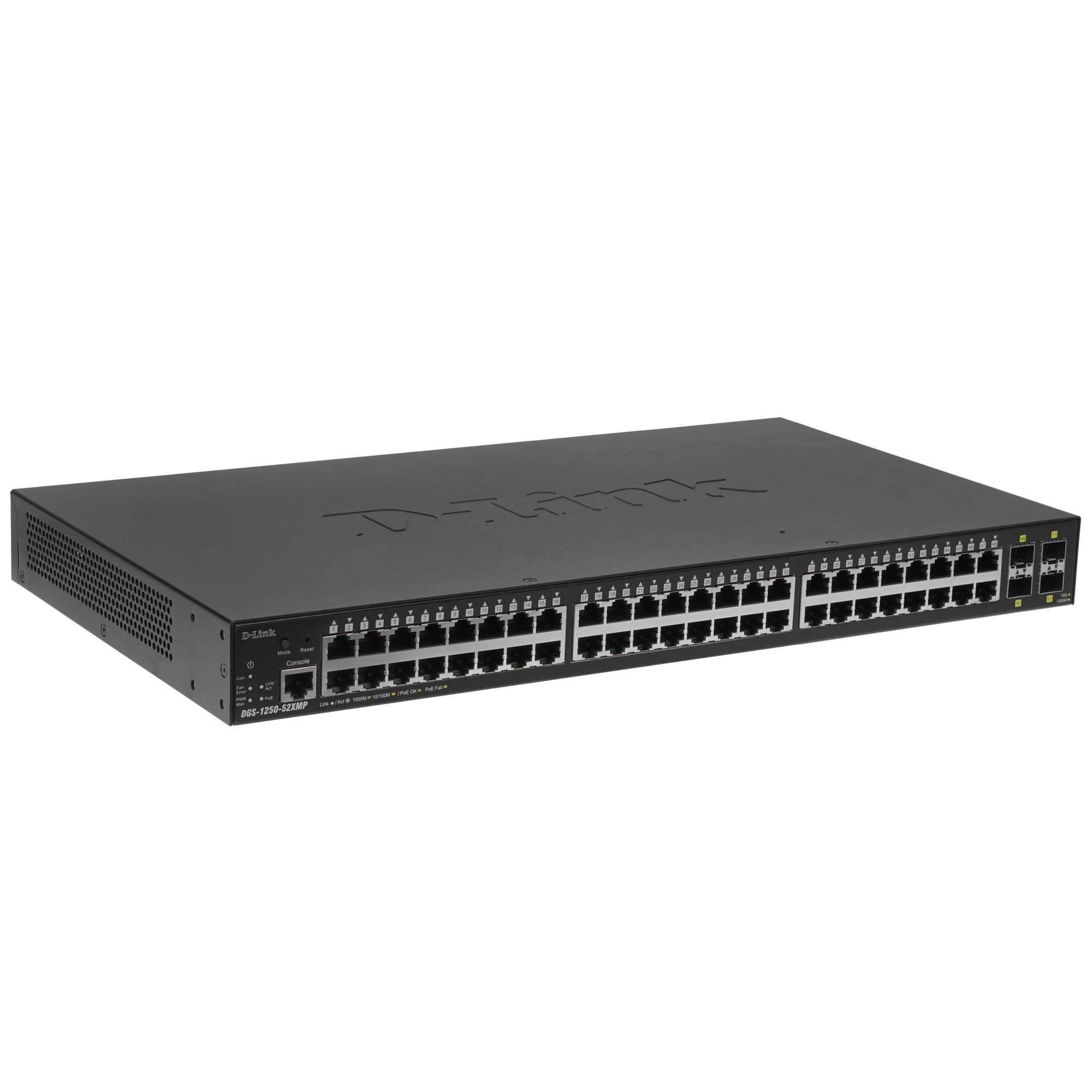 Коммутатор D-link DGS-1250-52XMP/A1A 48х1Гбит/с, 4 SFP+х10Гбит/с, PoE бюджет 370 Вт
