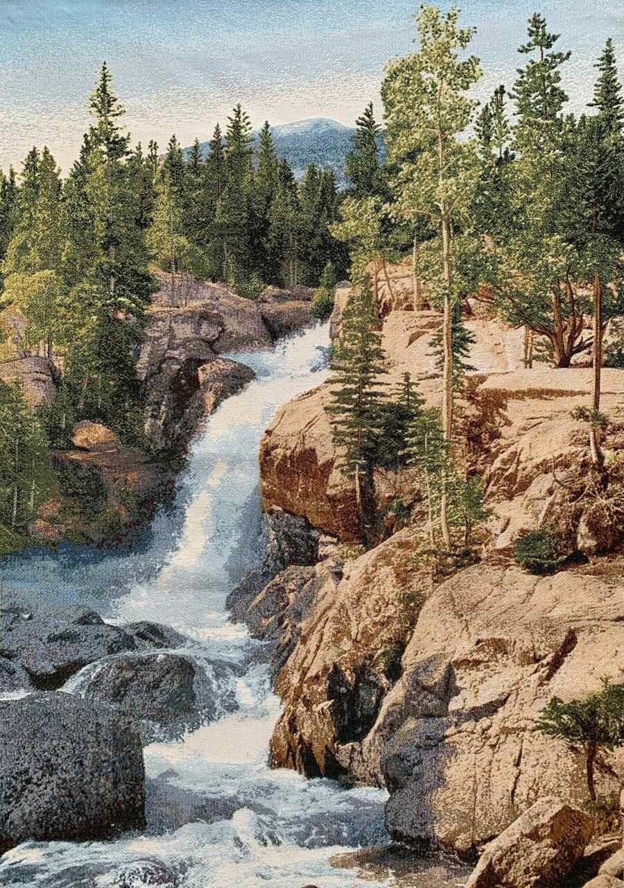 Гобелен, гобелен без рамы 74х49 см / "Горный водопад"