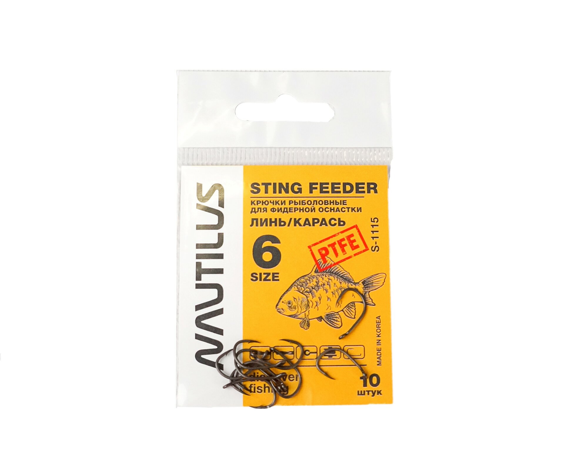 Nautilus Sting Feeder S-1115PTFE №6 крючок для линя и карася, PTFE покрытие