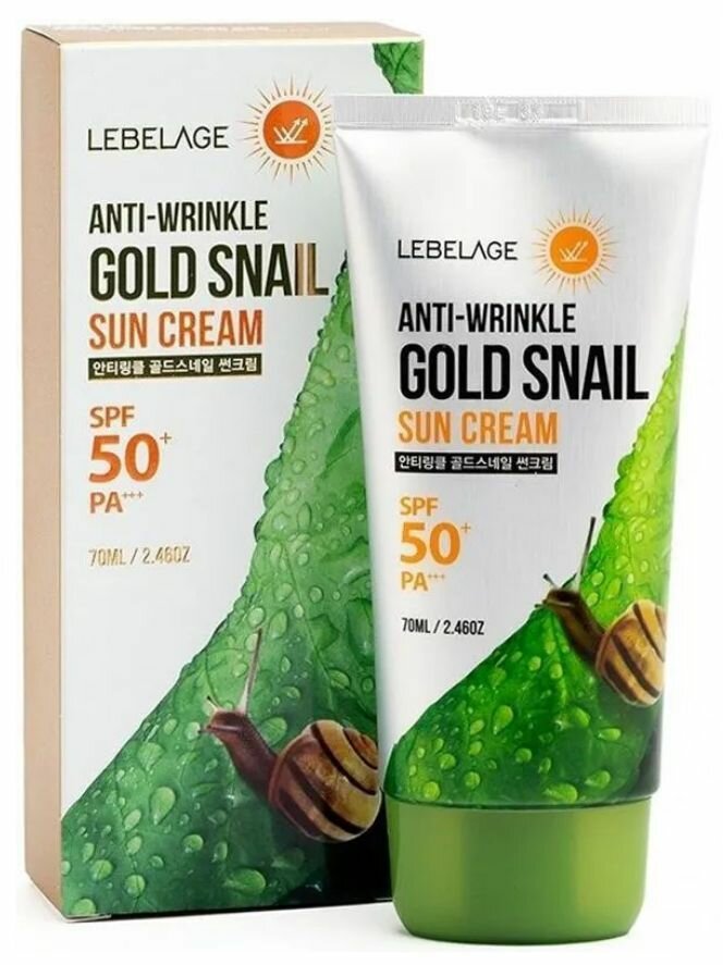 Lebelage, Anti-Wrinkle Gold Snail Sun Cream, Солнцезащитный крем против морщин с муцином улитки и золотом Spf50+ Pa+++, 70 мл.