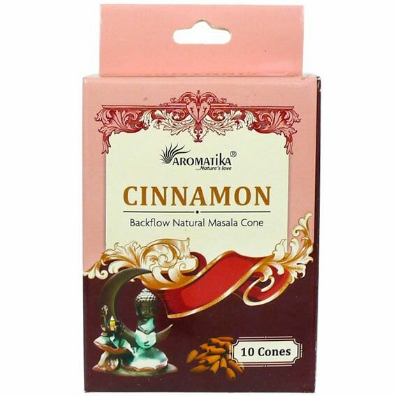 CINNAMON Backflow Natural Masala Cone, Aromatika (корица стелющийся дым, Ароматика), 10 конусов.