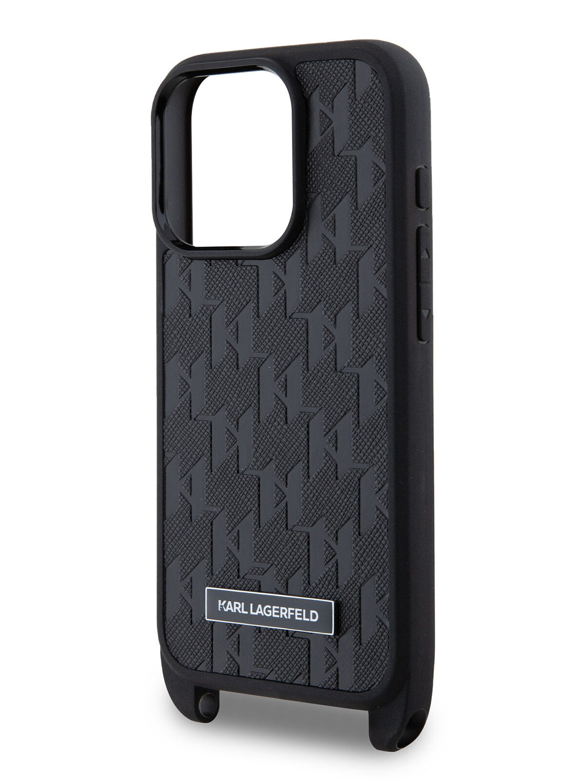 Lagerfeld для iPhone 15 Pro чехол Crossbody PU Monogram Metal Plate logo Hard Black