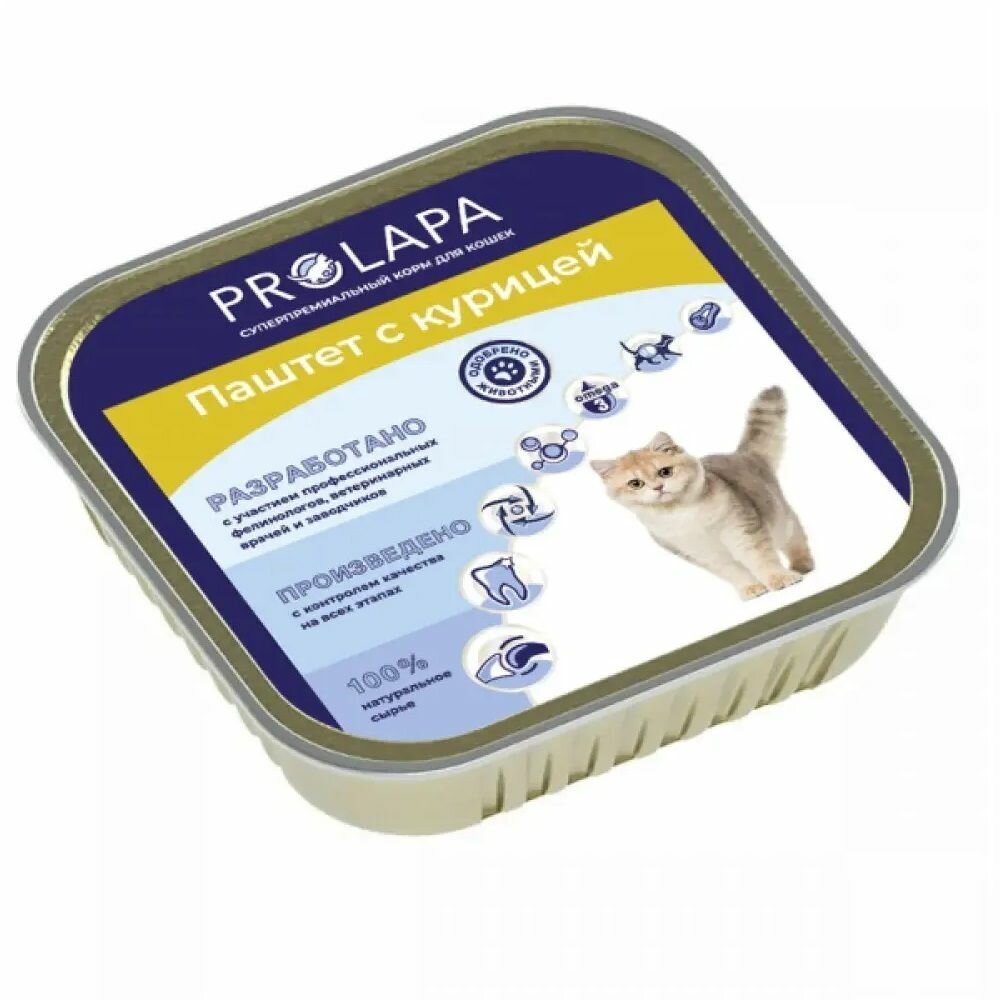 Prolapa Premium Ламистер полнорационный консервированный корм паштет с курицей, для кошек, 100 г