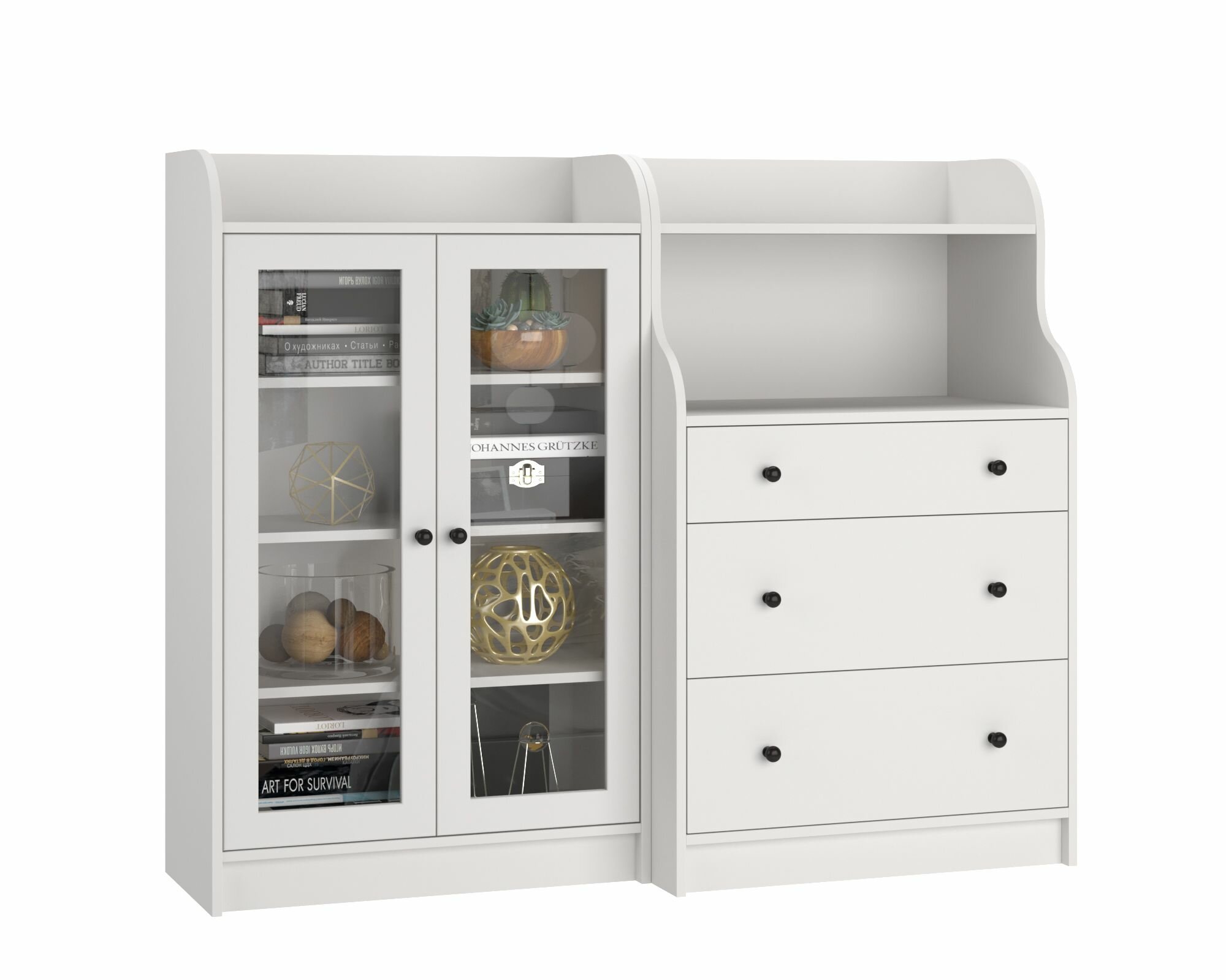 Комод с полками и ящиками Мебель на Руси "Хауга Белый 9" 140х116х46