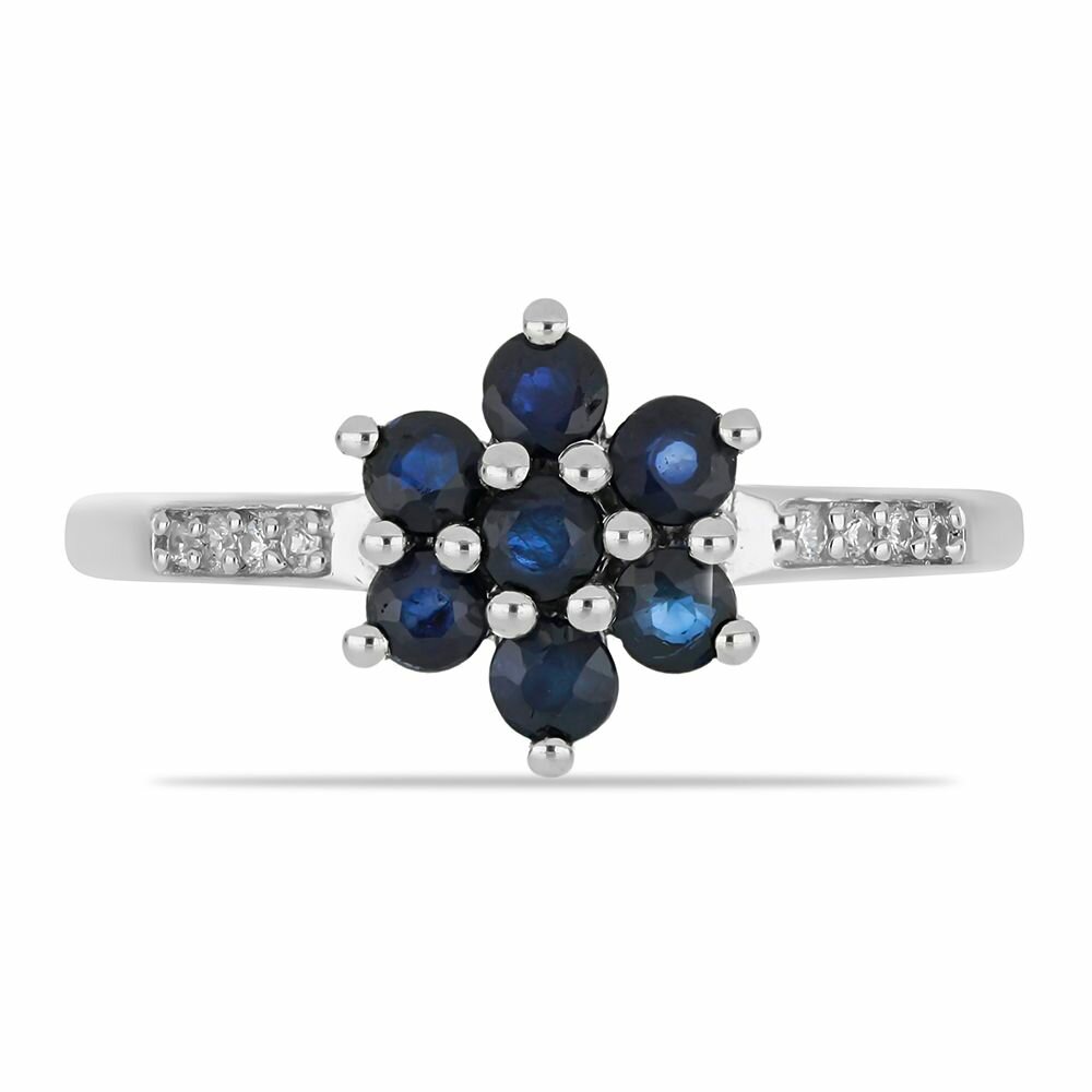 Кольцо тонкое, серебро, 925 проба, родирование, циркон, сапфир