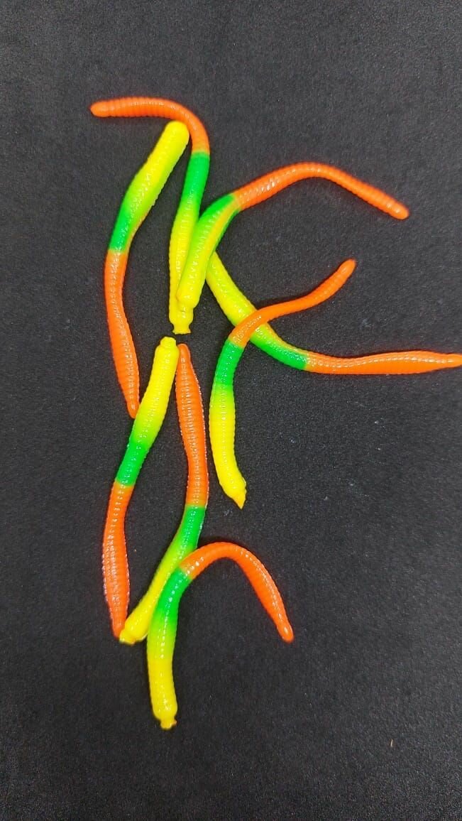 Силиконовые сьедобные приманки "Бобровый хвост". цвет оранжевый-зеленый-желтый