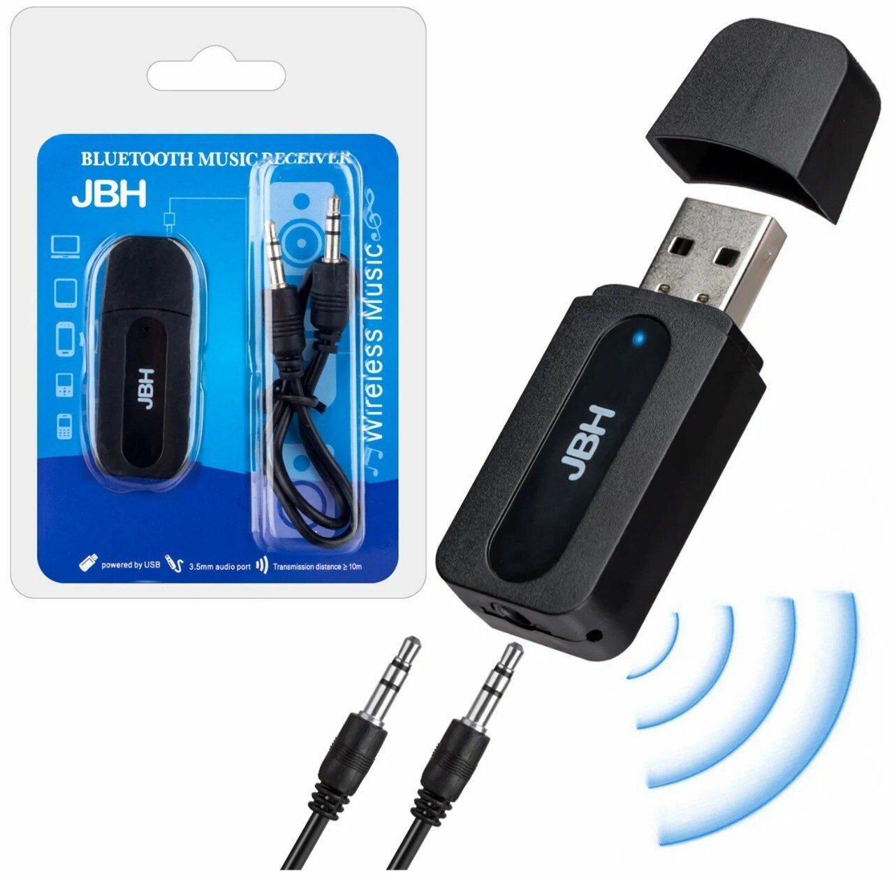 Bluetooth-AUX адаптер ресивер JBH колонок/ в машину для прослушивания музыки с телефона (Черный)