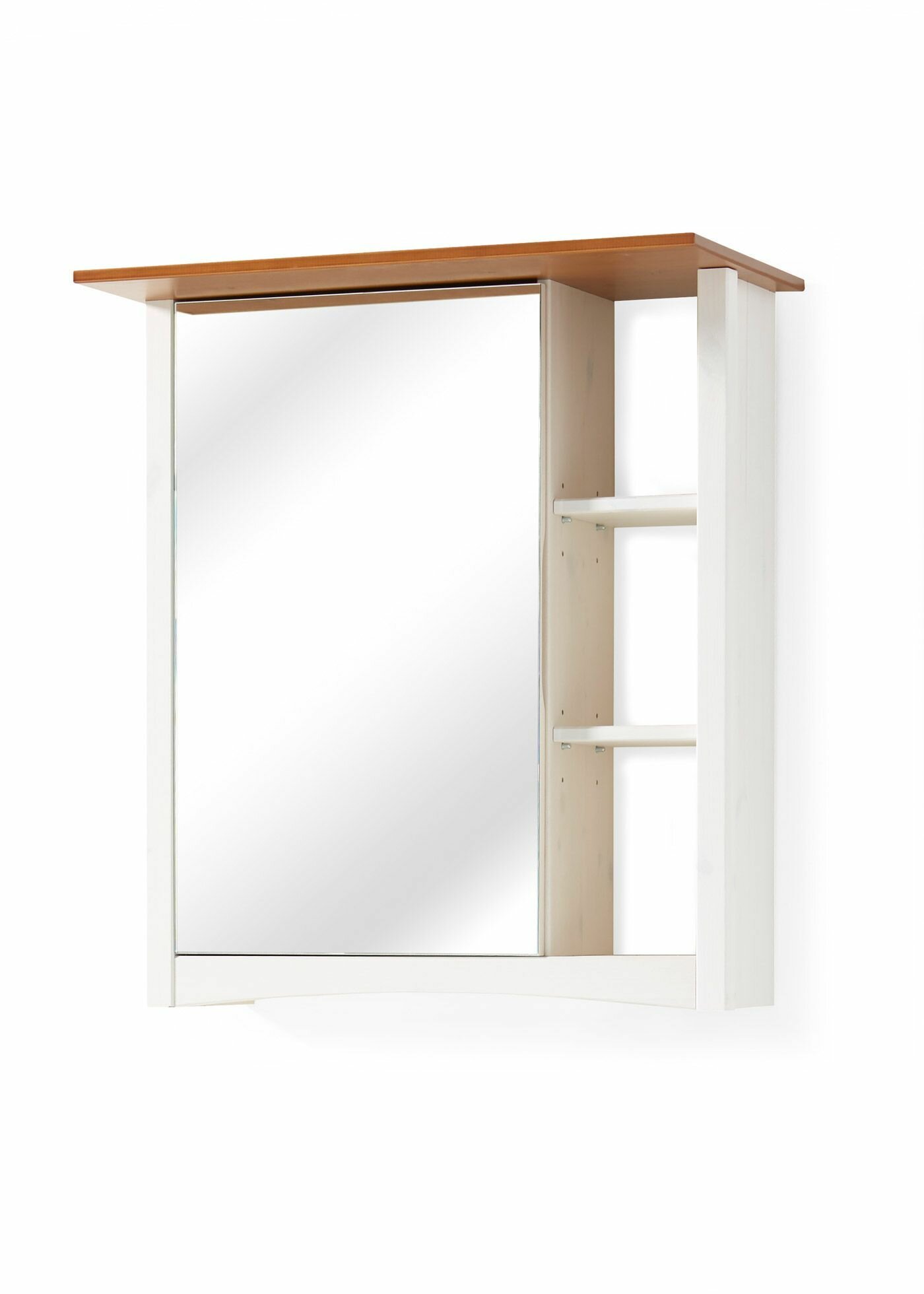 Шкаф 62х30х70 Паула, навесной в ванную с зеркалом, массив сосны, белый/черри, Dipriz