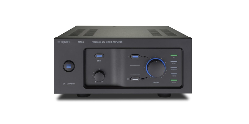 Усилитель BIAMP [MA30] (APART) микширующий: 30Вт (4Ом/100В). Вх:2xEuroblock(3-pin); 2хRCA.1хприоритетный("сухие контакты"). Вых:1хEuroblock. 2U (Half-rack).