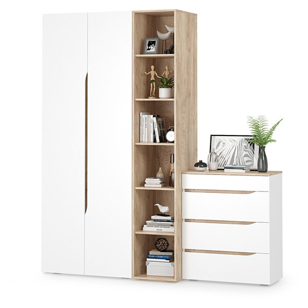 Муссон 13.198 Шкаф двухстворчатый + 13.349 Стеллаж + 13.97 Комод, цвет белый/дуб эндгрейн элегантный