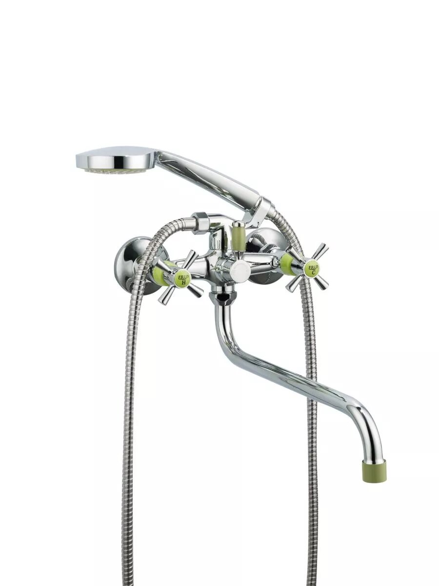 Смеситель Frud R22118-6, для ванны, с душевой лейкой, вентильный, зеленый