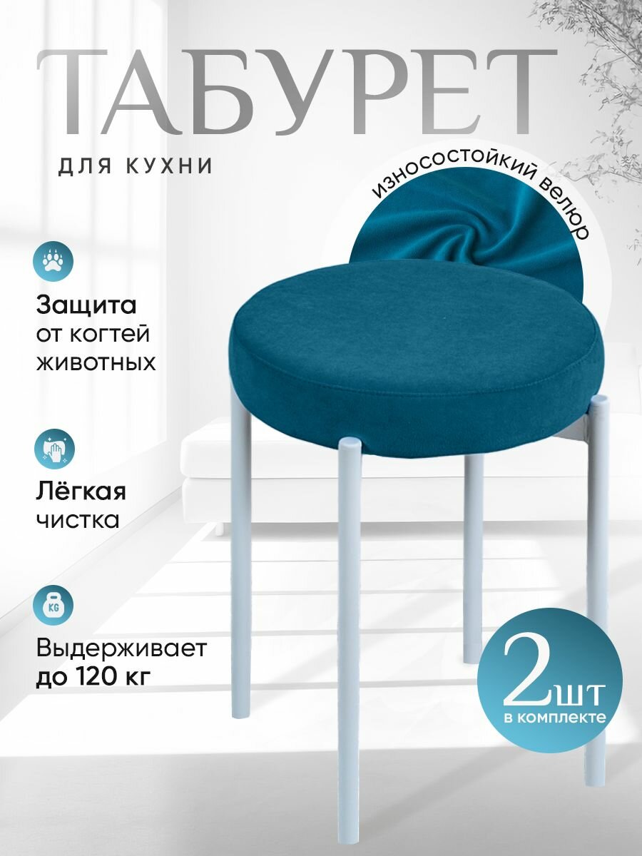 Табуретки для кухни Бакс комплект 2 шт, синий с белыми ножками
