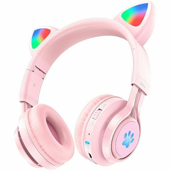 Наушники Hoco W39 Cat Ear, Bluetooth 5.3, 400 мА*ч, розовые