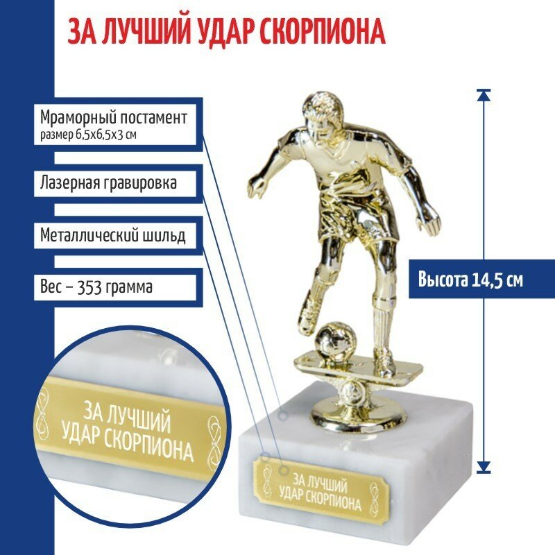 Статуэтка Футбол "За лучший удар скорпиона" на мраморном постаменте (14,5 см)