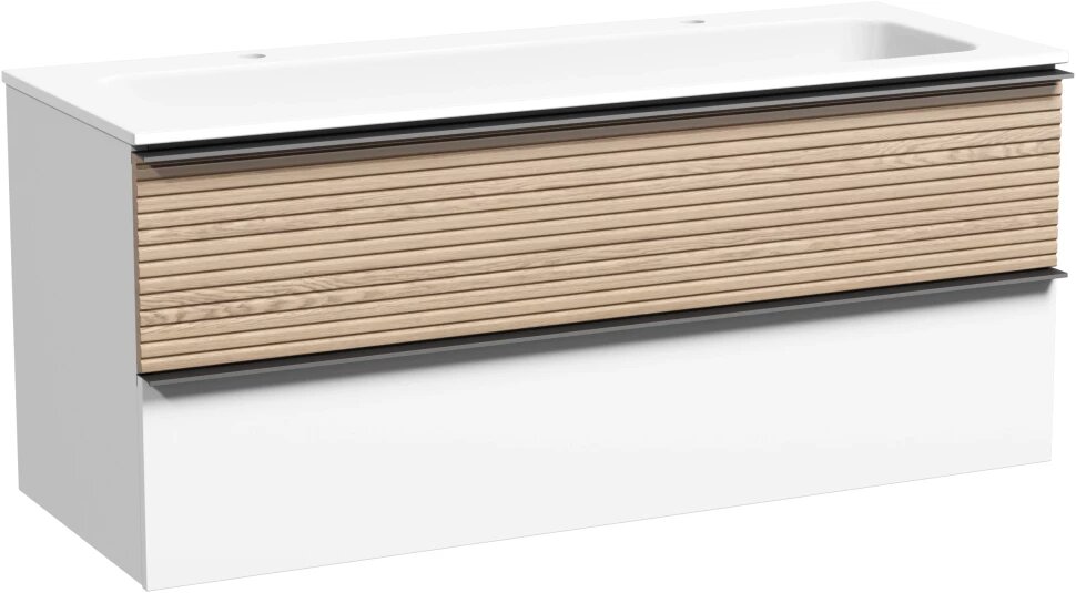 Тумба с раковиной Sancos Delta DL120W + CN7016 121 см, подвесная, светлый дуб/белый матовый
