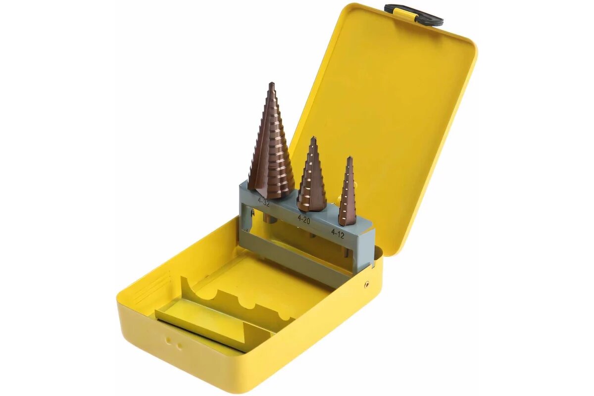 Тундра набор сверл ступенчатых HSS-Co трехгранный хвостовик 4-12 4-20 4-32 мм 3 шт