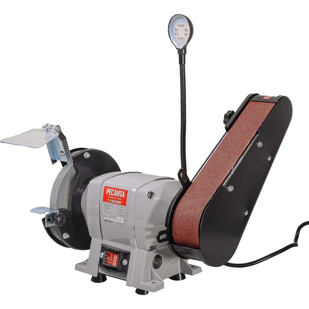 Точильный станок Ресанта Т-150/350Л, черный, профессиональный, с подсветкой, защитным экраном, асинхронный двигатель