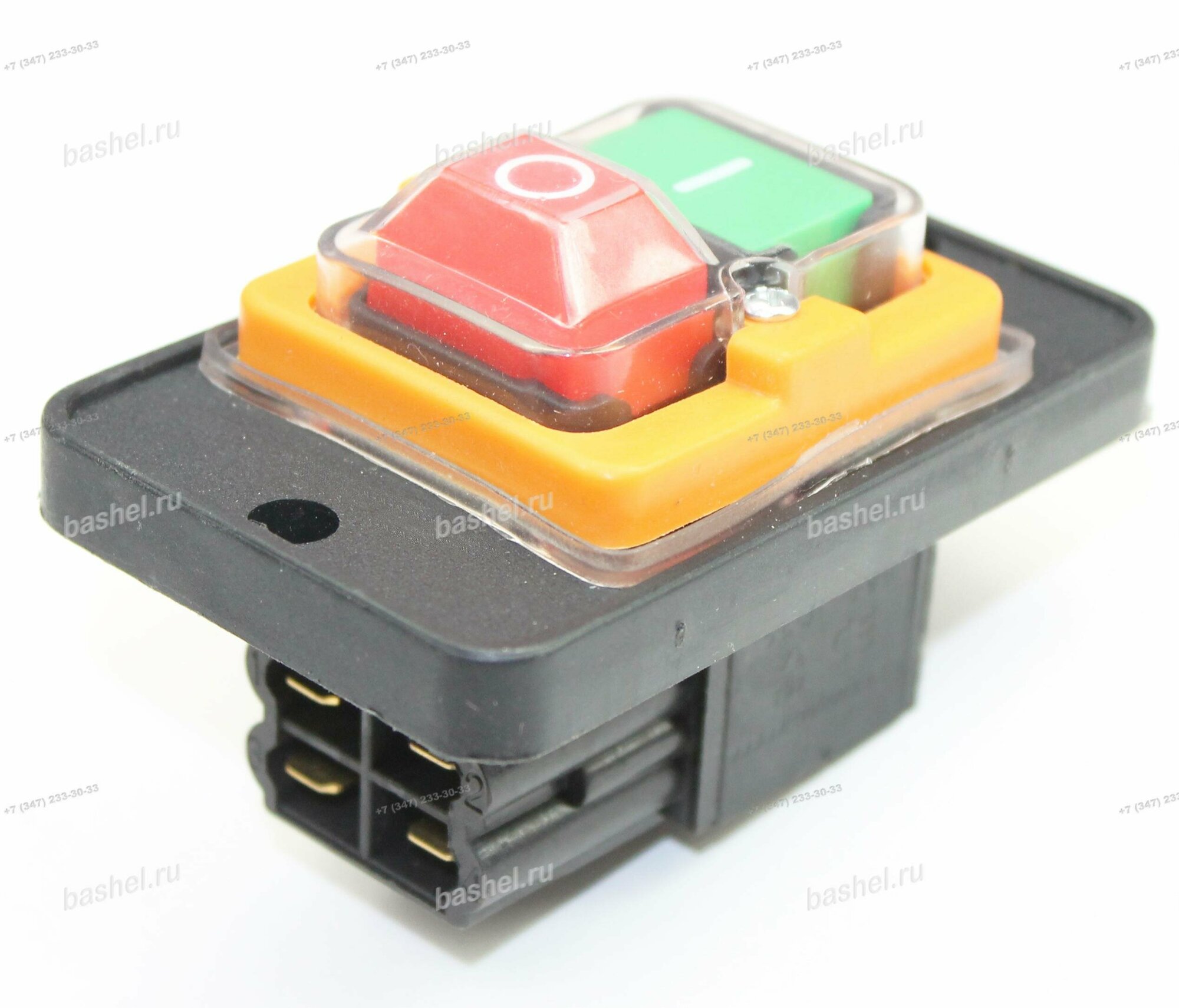 Кнопка электромагнитная сдвоенная "пуск-стоп" KJD-6/СК-5 220В, 10A, IP54, 4pin(L) (с чёрной рамкой и оранжевой вставкой,