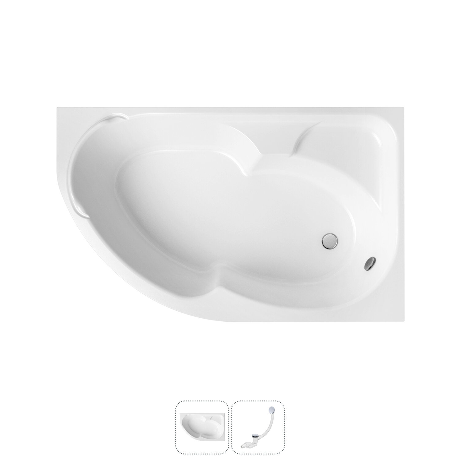 Угловая ванна акриловая 170 x 105 Lavinia Boho Grance Hill 202010764 в наборе 2 в 1: асимметричная ванна (правый разворот), слив-перелив