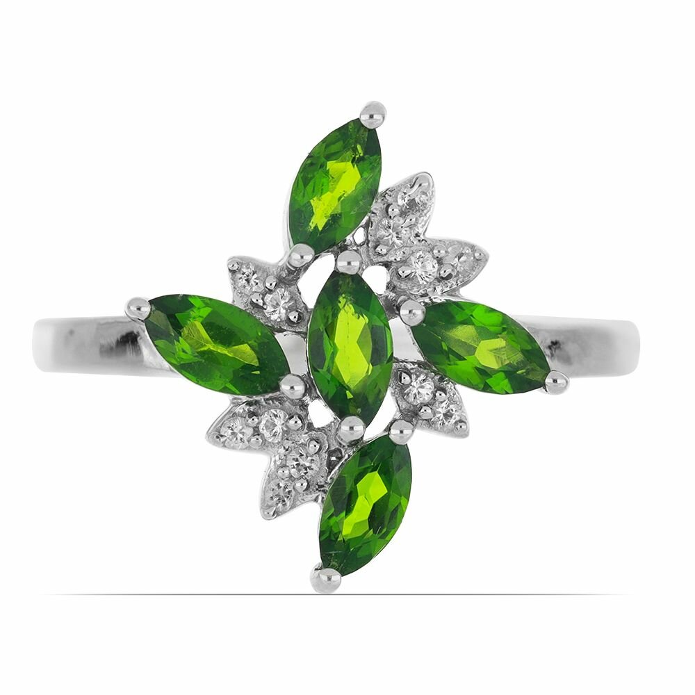 Кольцо, серебро, 925 проба, родирование, топаз, хромдиопсид