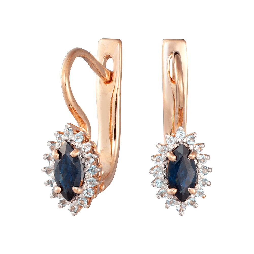Серьги, красное золото, 585 проба, сапфир
