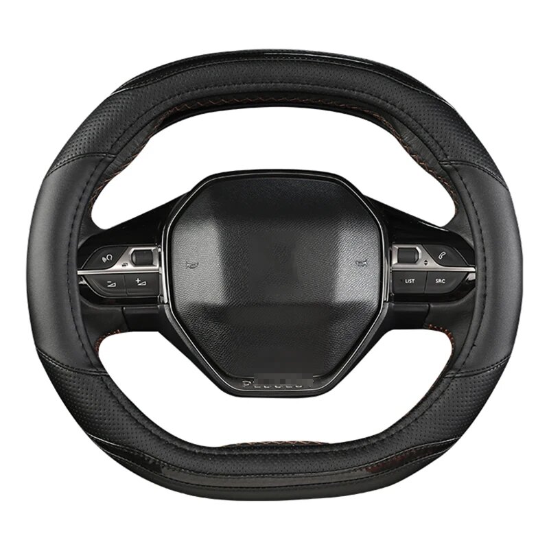 Чехол на руль для Peugeot 3008 4008 5008, углеродное волокно + искусственная кожа black, Черный