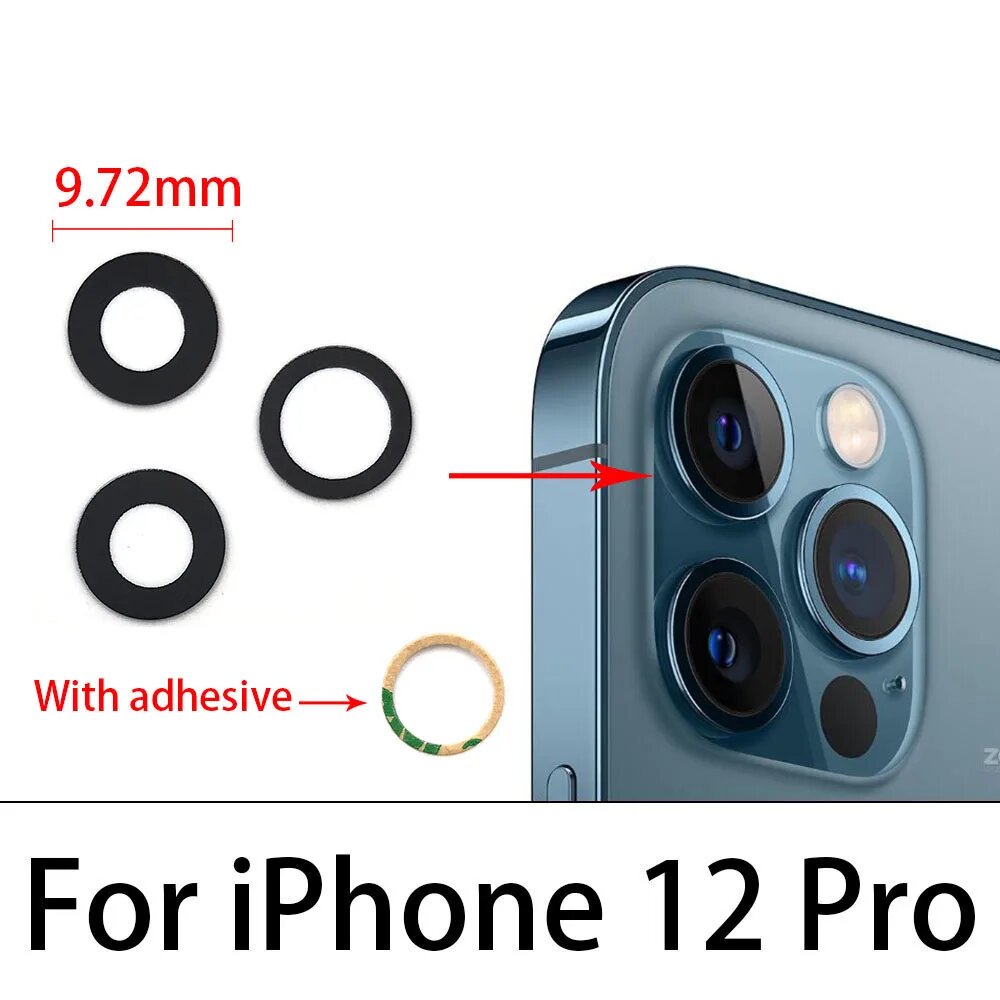 Новое сменное стекло для задней камеры с клейкой лентой для iPhone 11, 12, 13, 14 Pro Max, mini, 15 Plus For iPhone 12 Pro