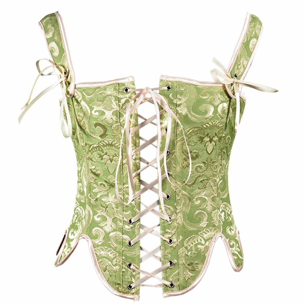 (1 штука) Корсет из жаккардовых лепестков с ремешком из рыбьей кости, облегающее костяное пальто-зеленый-XL
